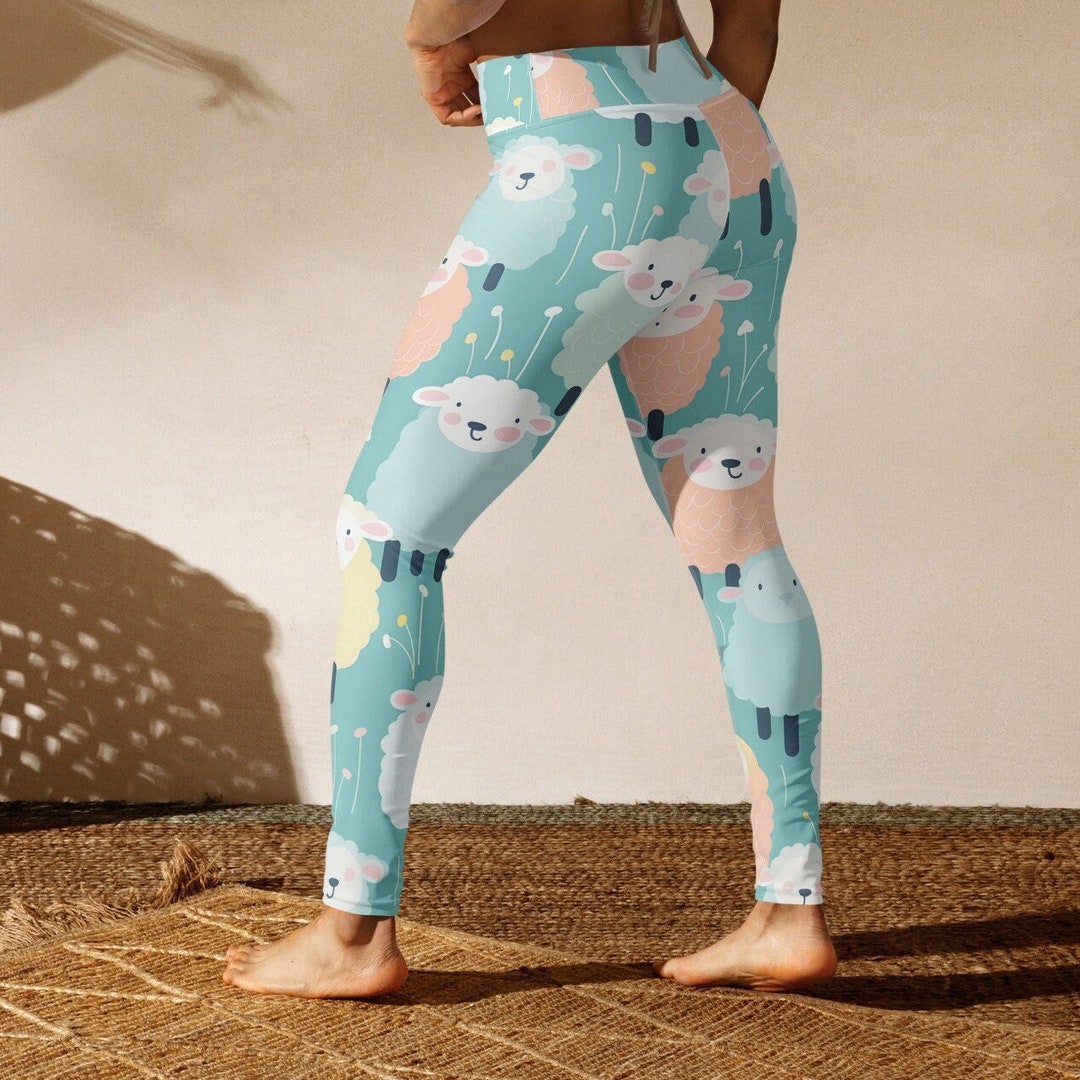Floral Sheep Leggings / Sheep Yoga Pants Lamb Print Leggings Shepherd ...