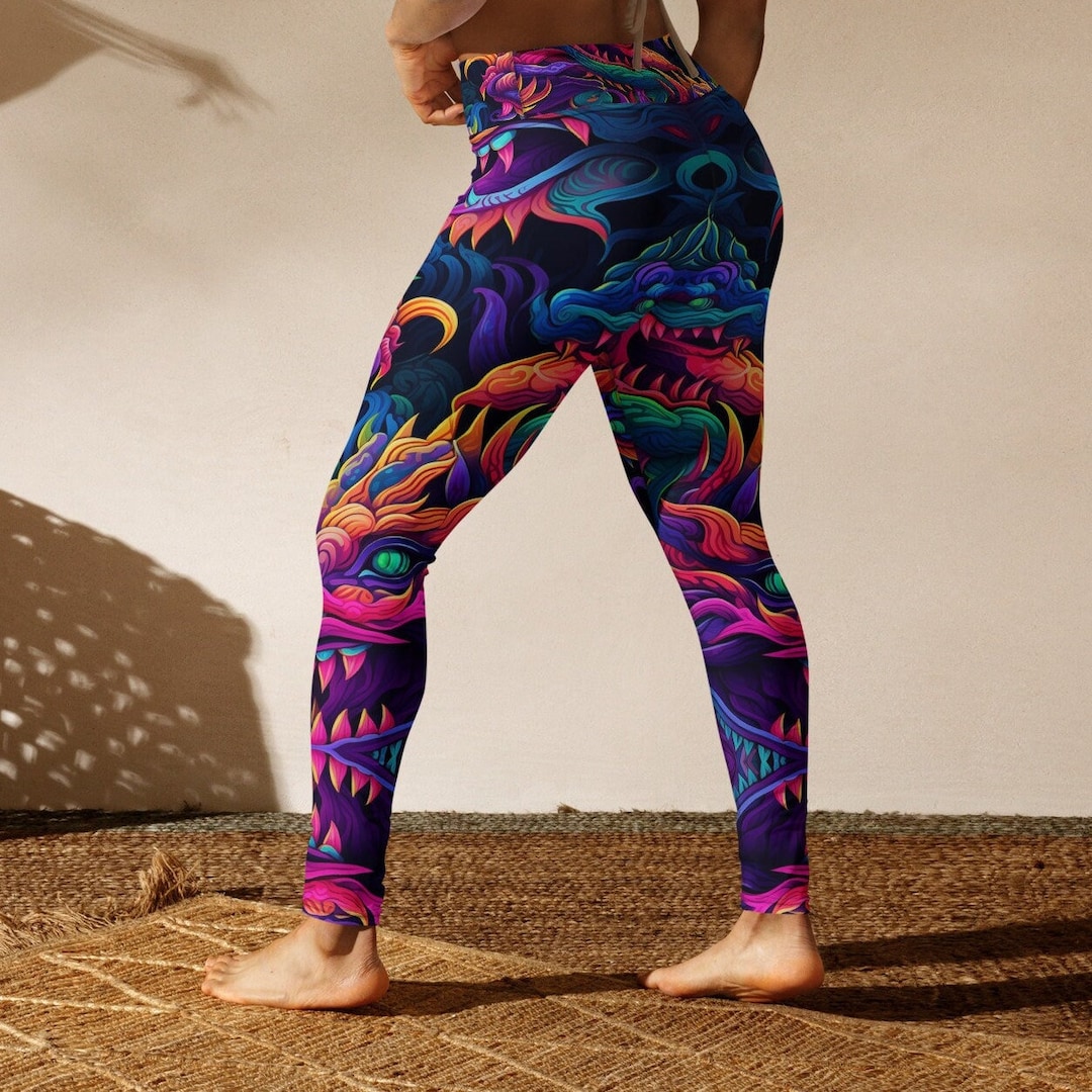 Neon Dragon Leggings / Fantasy Lover Tights Dragon Yoga Pants Magic ...