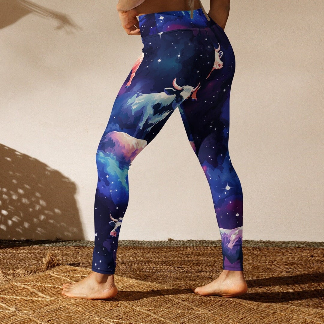 Cows in Space Leggings / Cow Print Yoga Pants Rancher Gift Farm Animal ...