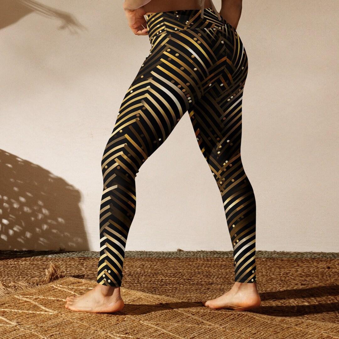 Gold Pattern Leggings / Gold Yoga Pants Metallic Leggings Golden ...
