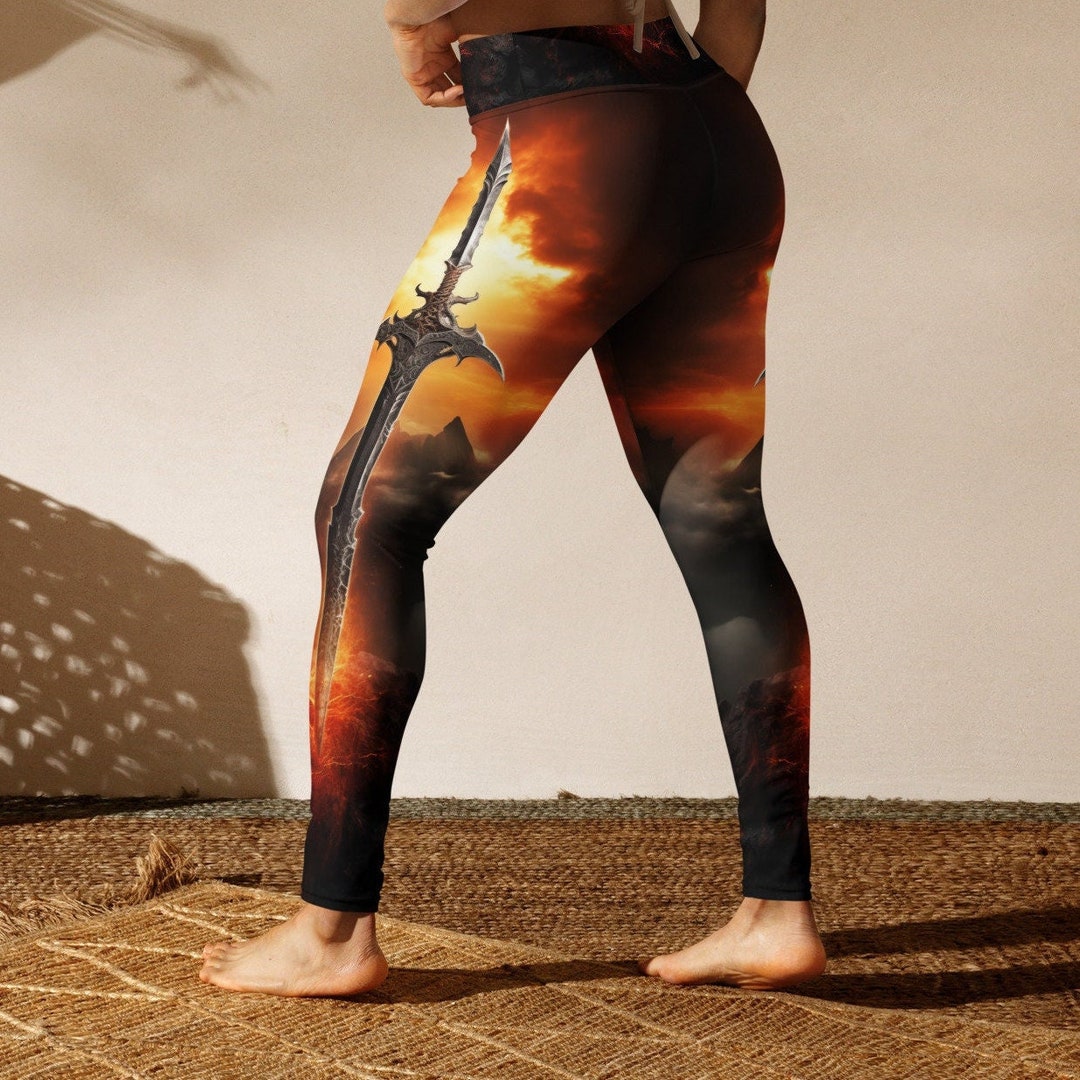 Sword Leggings / Medieval Yoga Pants Knight Print Leggings Castle Theme ...
