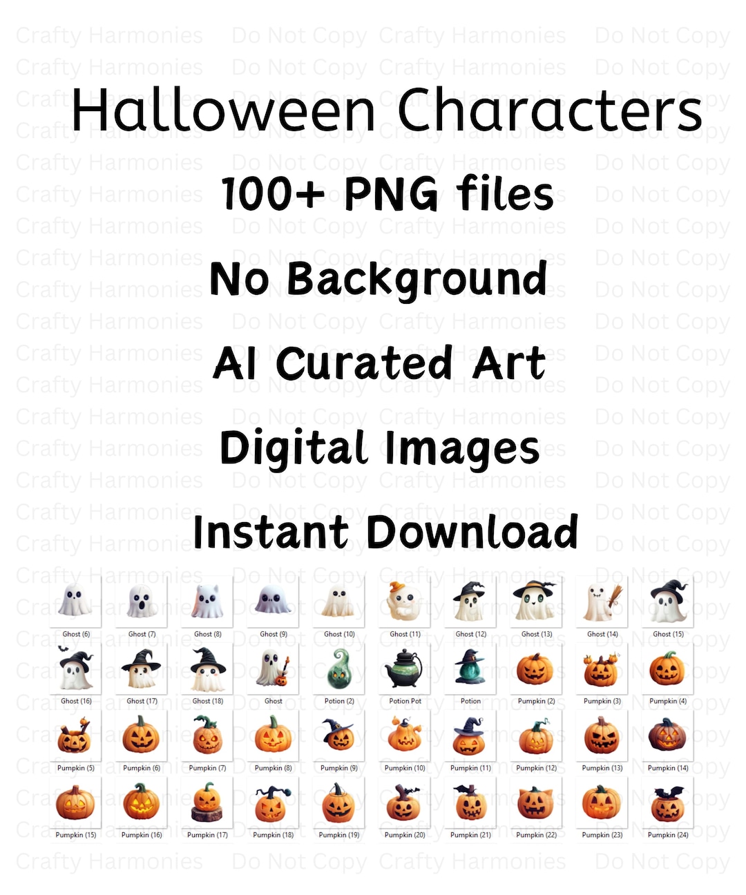 Halloween Characters Pack - Cute & Spooky Pngs, 100+ PNG Files, No ...
