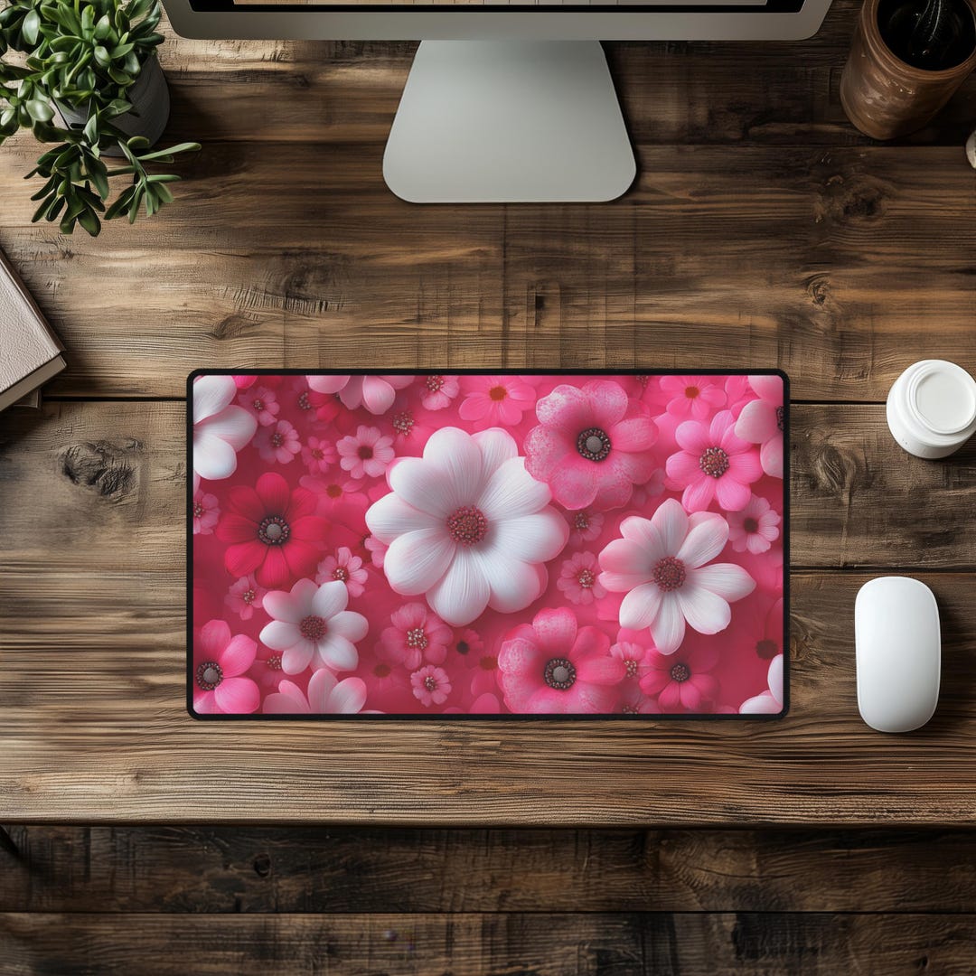 Girly Pink and White Flowers 1 Desk Mat, Floral Design - Etsy
