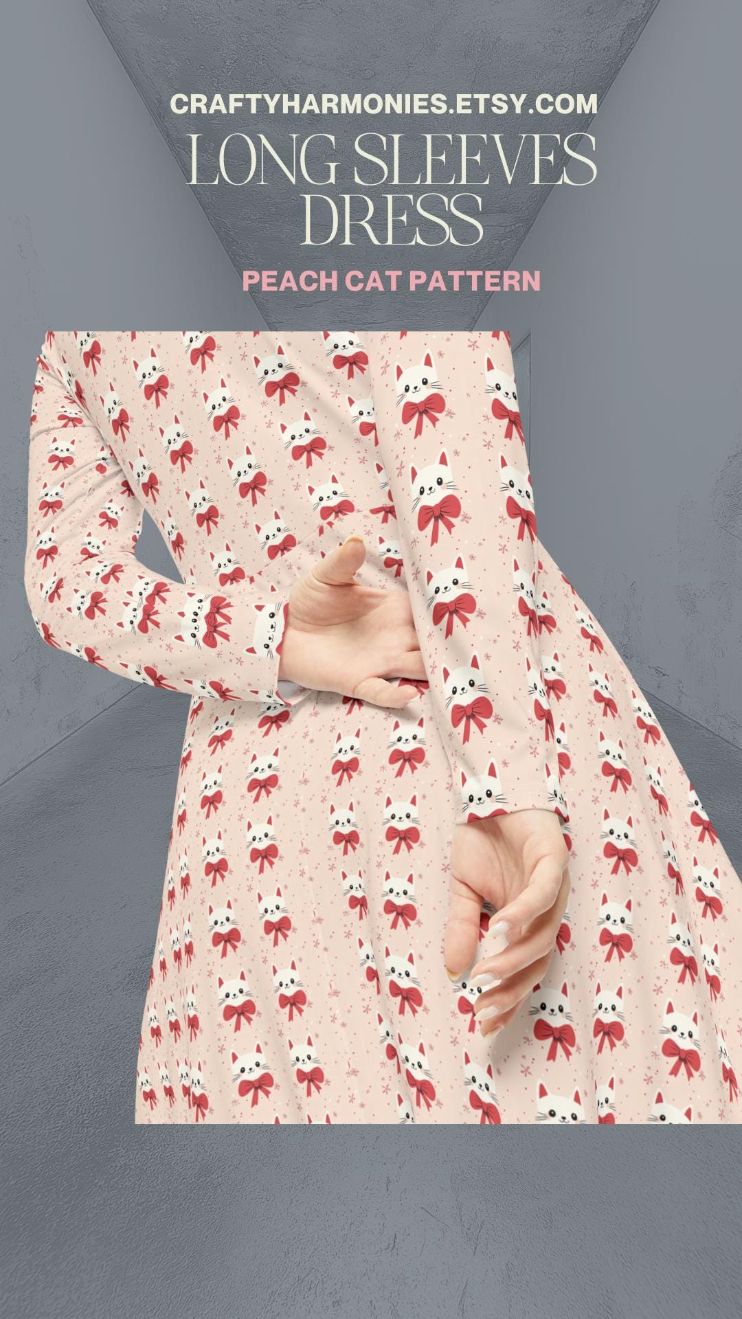 Dance Dress, Peach Cat Repeating Pattern, Gift for Girly Girl Pet Love ...