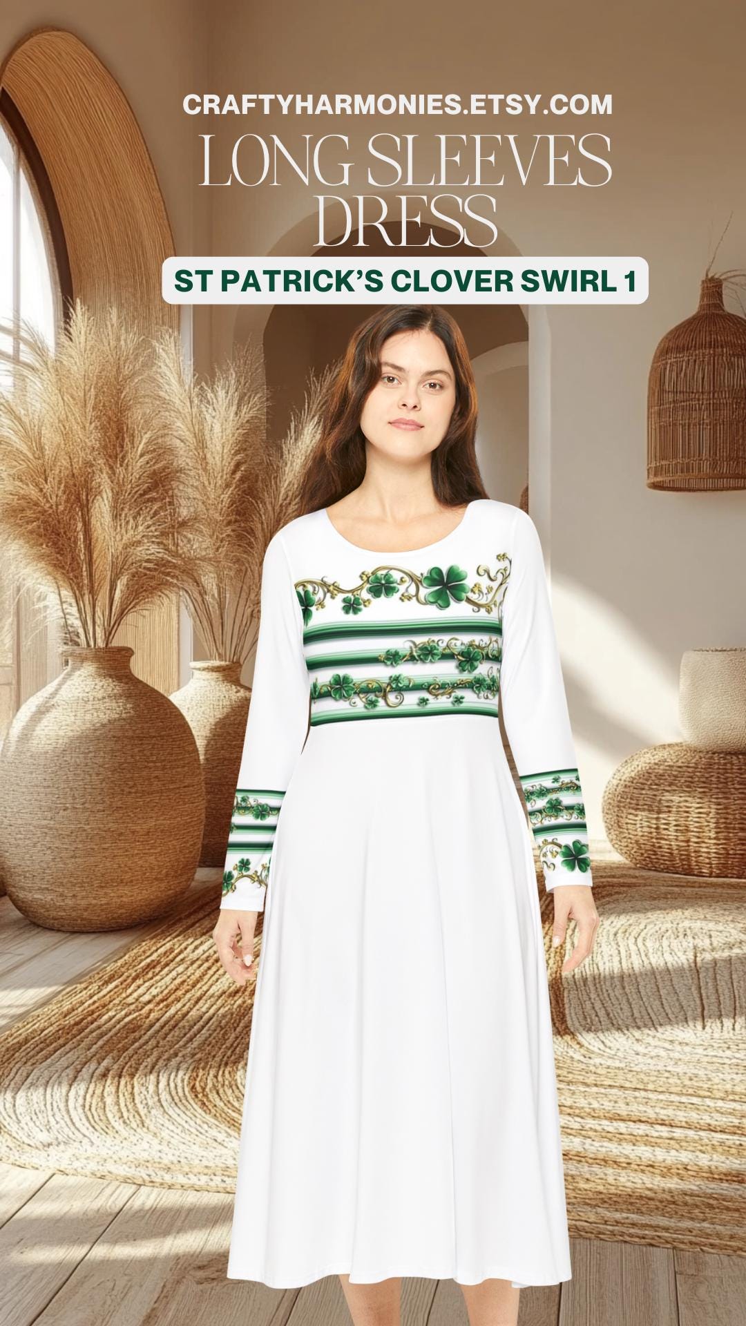 Clover Swirl 1 Dance Dress, St Patrick's Day Shamrock Inspired Long ...