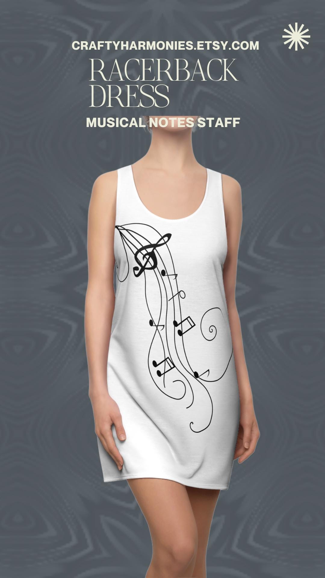 Musical Notes Staff, Women's Cut & Sew Racerback Dress (AOP), Music ...