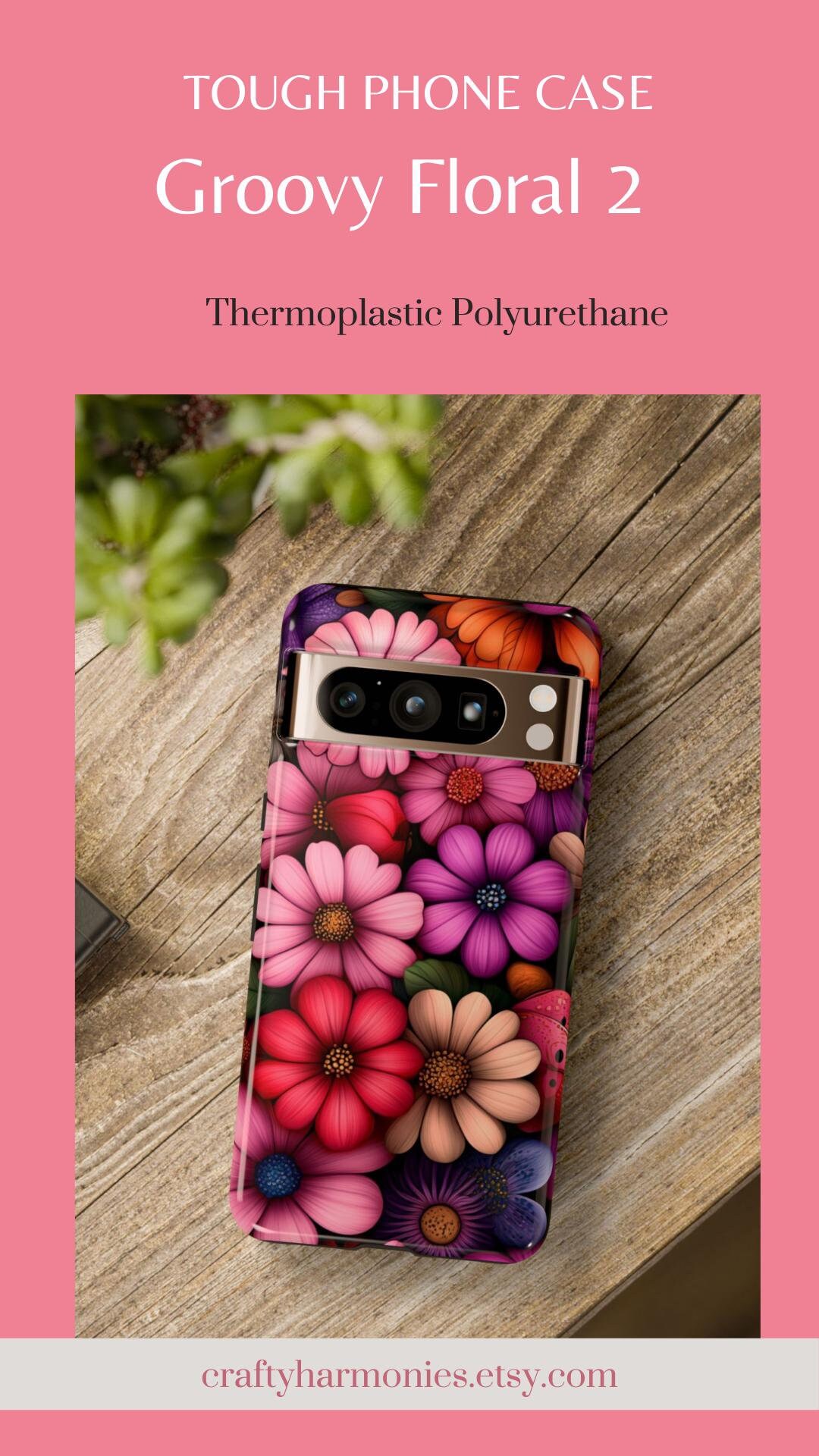 Tough Cases, Groovy Pink Floral 2 Design, Durable Shock-absorbent Cover ...