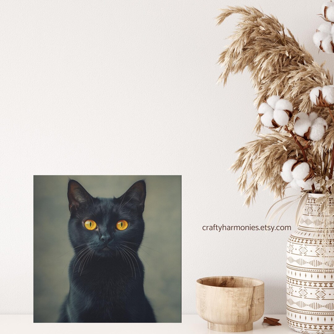 Square Print Canvas, Minimalist Black Cat Square 2 Design, Beautiful ...