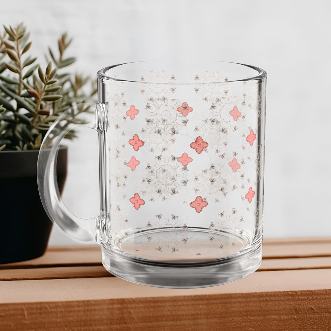 Glass Mug, Octagon Design Coffee Lover Mug, Tea Cup, Repeating Pattern ...