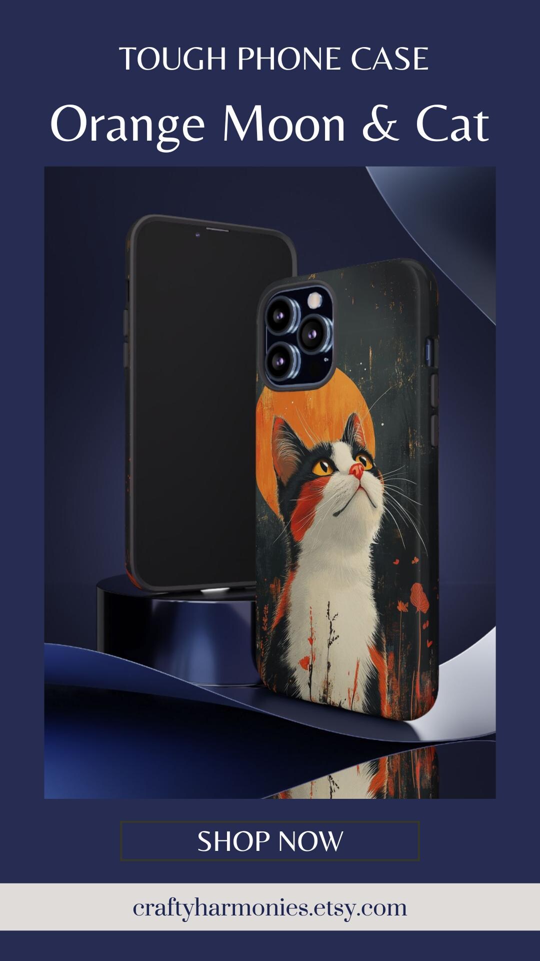 Tough Cases, Orange Moon and Cat Design Phone Case, Compatible W iPhone ...