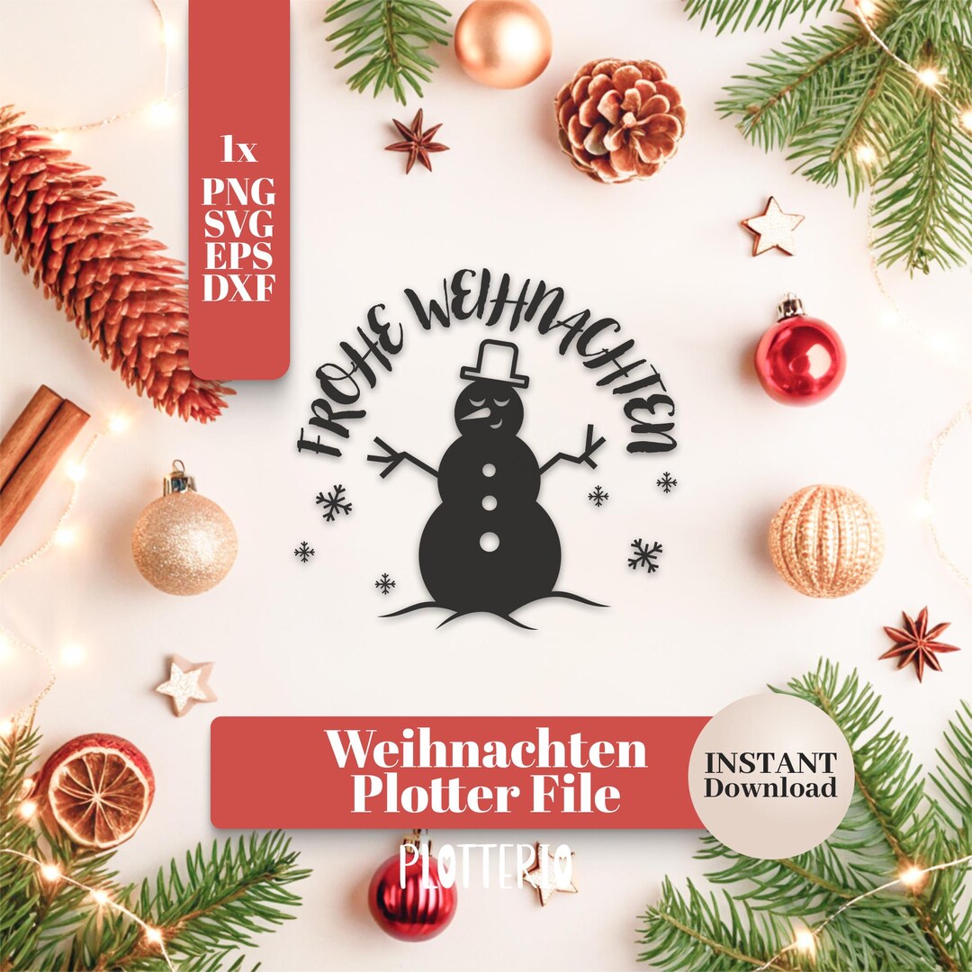 Plotterdatei Schneemann SVG Mit Frohe Weihnachten Spruch, Cricut Silhouette Bundle, Clipart ...