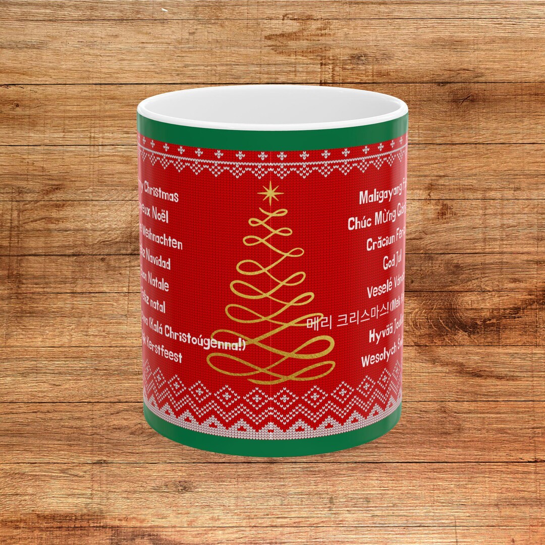 Merry Christmas in Different Languages Ceramic Mug, 11oz, Christmas ...