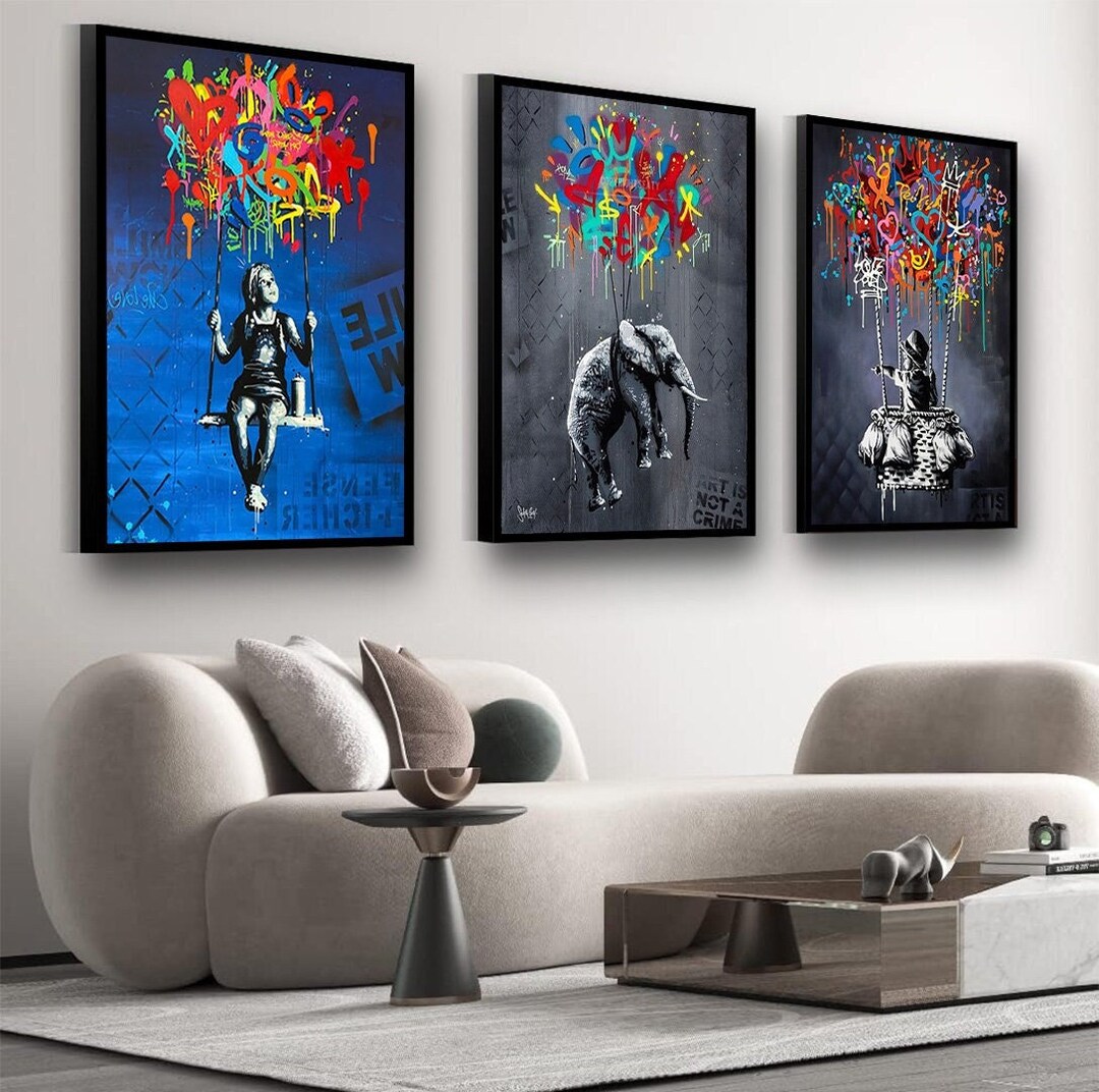 Banksy Kids Canvas Wall Art, Banksy Balloon 3 Pack Canvas Wall Art ...