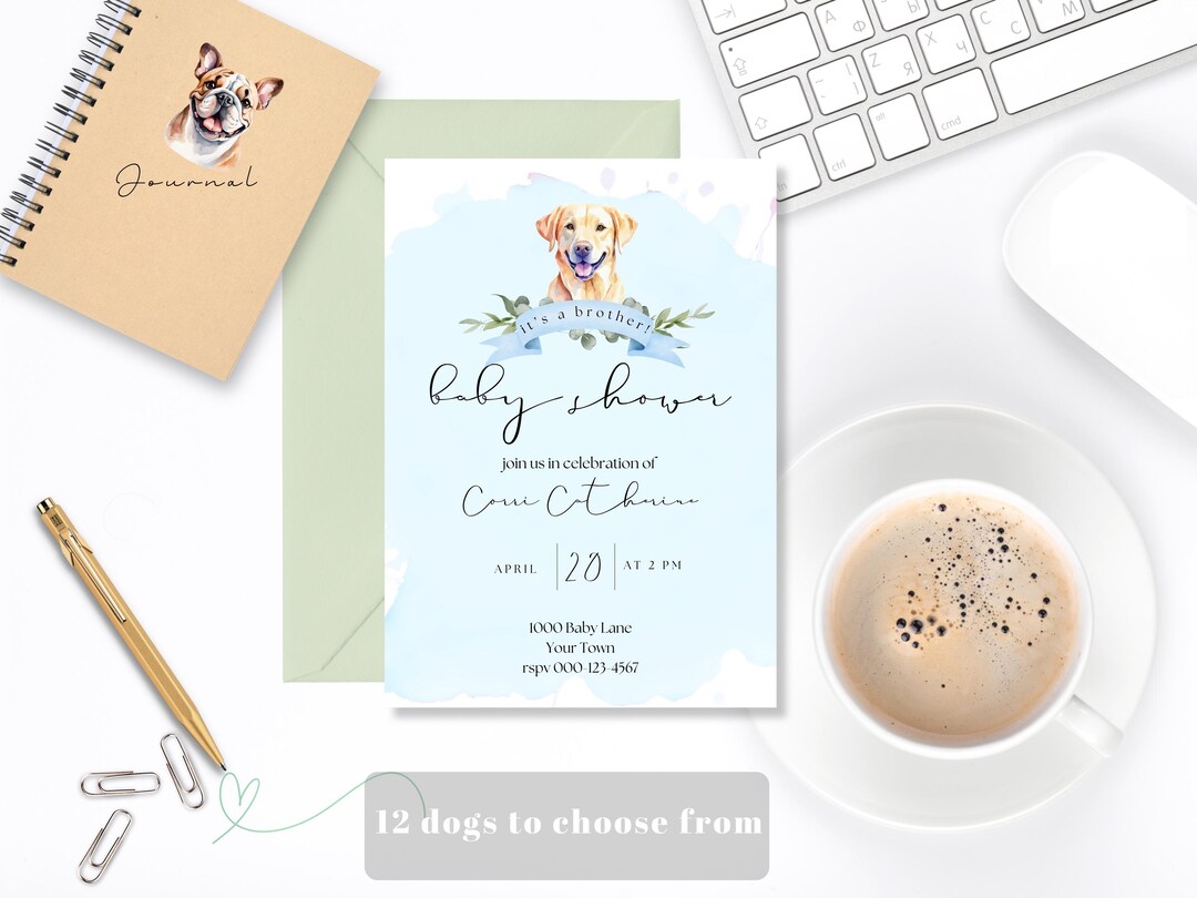 Editable Puppy Theme Baby Shower Invitation Template for Dog Theme Baby ...