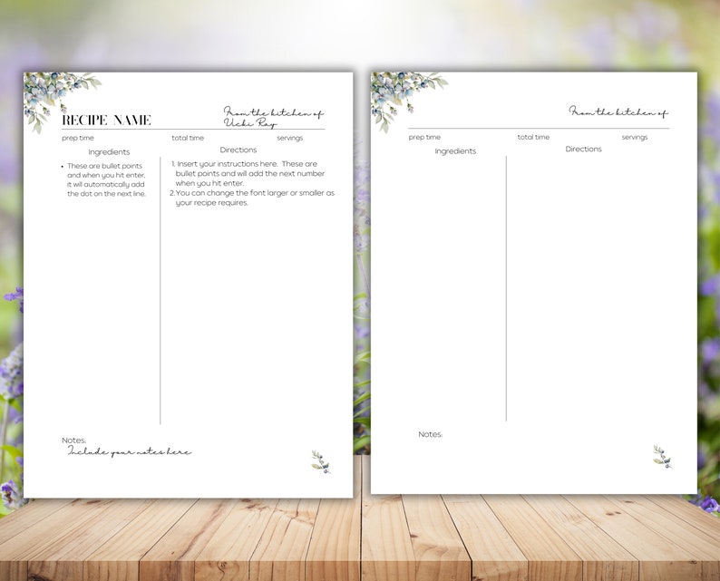 Editable Recipe Template for Binder Watercolor Floral Boho Recipe Card ...