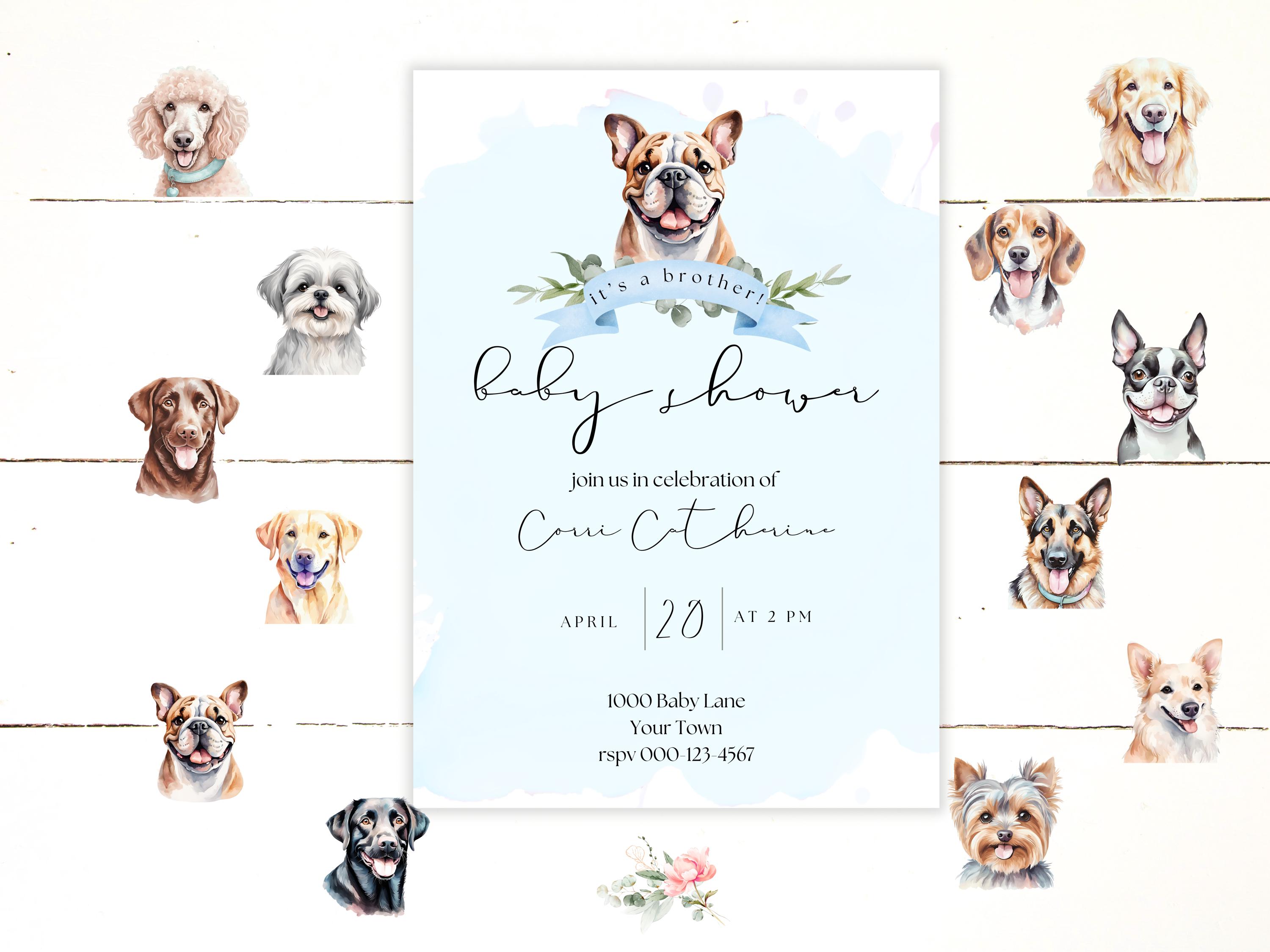 Editable Puppy Theme Baby Shower Invitation Template for Dog Theme Baby ...