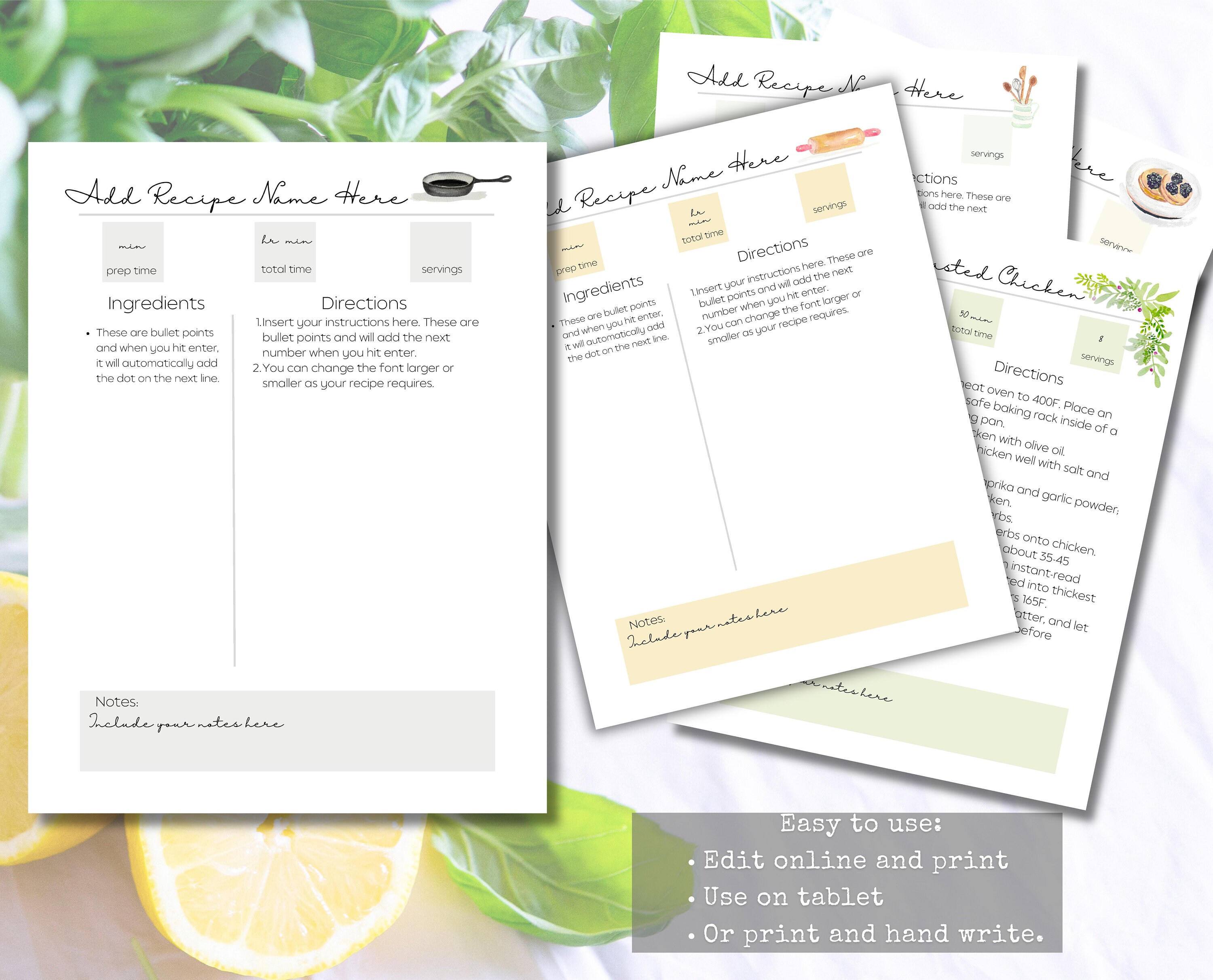 Editable PDF Recipe Card Template Bundle 19 Designs Canva Custom ...