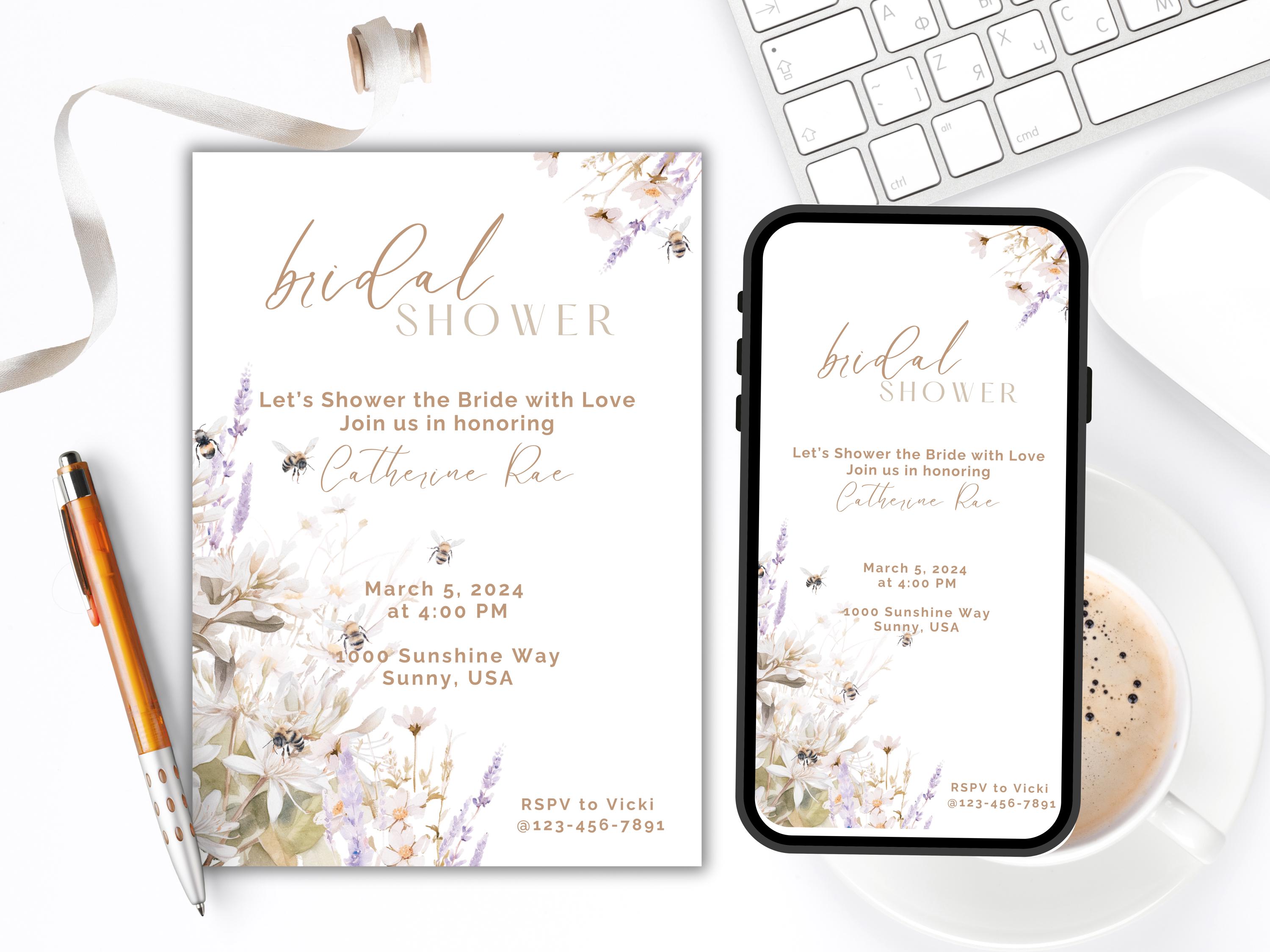 Editable Boho Wildflower Digital Bridal Shower Invitation Template ...