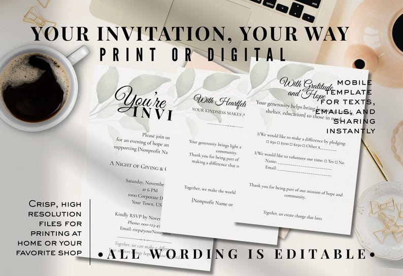 Charity Luncheon Invitation Bundle Template, Fundraiser Brunch Invite ...