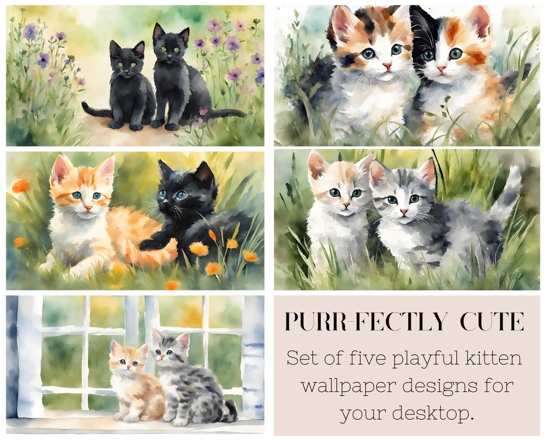 Desktop Wallpaper With Kitten Background for Computer Instant Download ...