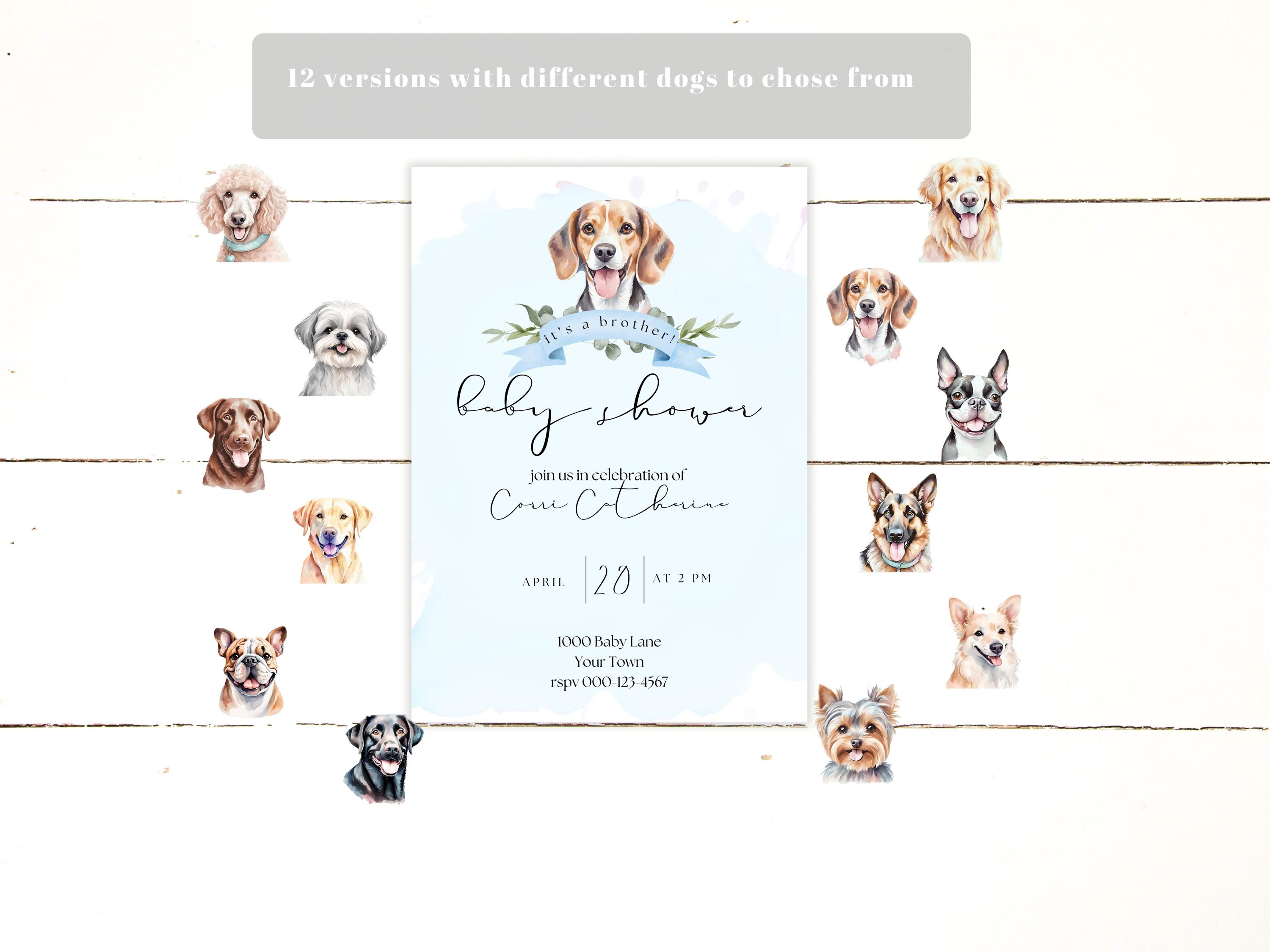 Editable Puppy Theme Baby Shower Invitation Template for Dog Theme Baby ...
