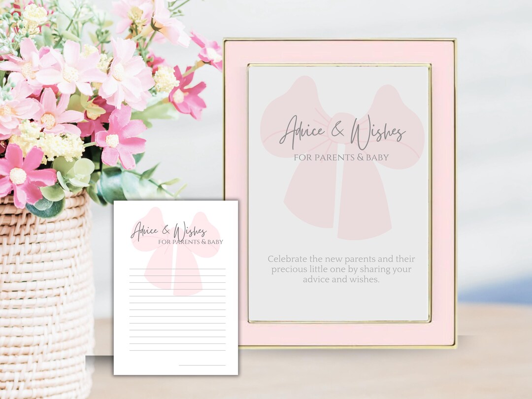 Pink Bow Baby Shower Advice Card for Parents to Be Advice and Wishes ...