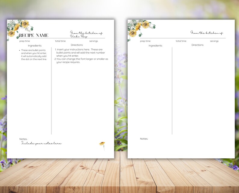 Editable Recipe Template for Binder Watercolor Floral Boho Recipe Card ...