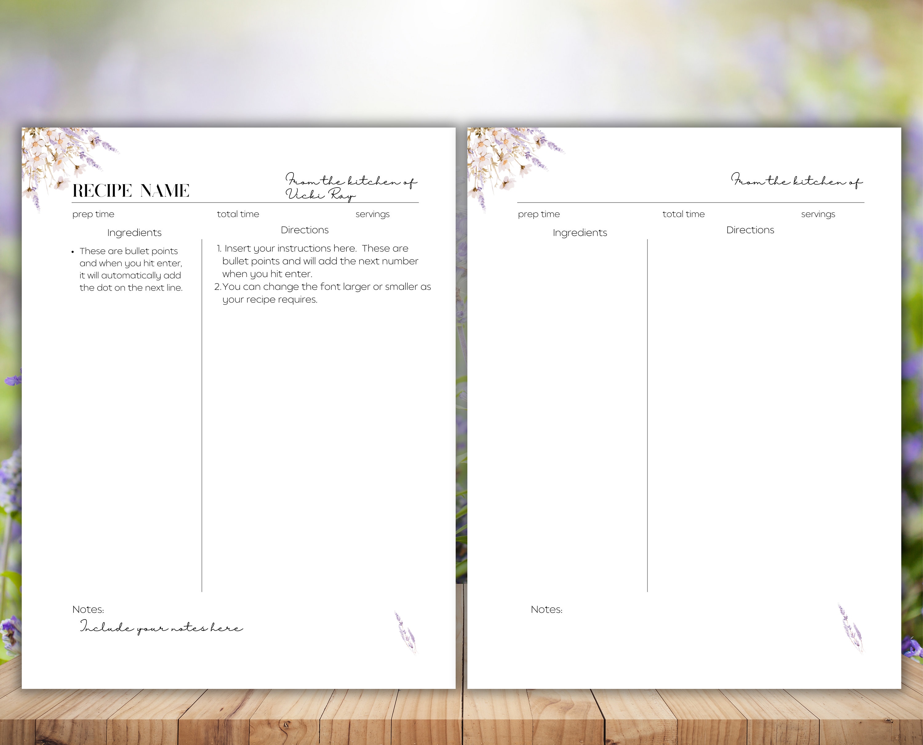 Editable Recipe Template for Binder Watercolor Floral Boho Recipe Card ...