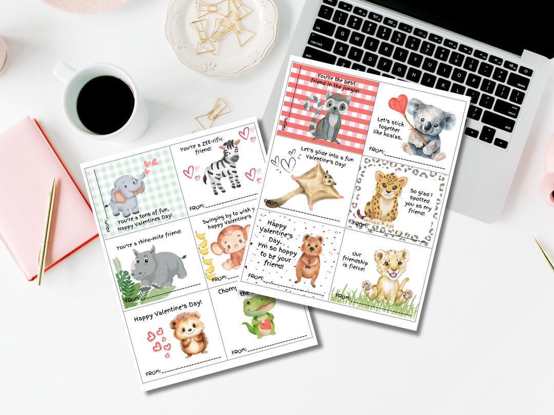 Jungle Animal Theme Printable Valentines Cards Kids Children PDF School ...