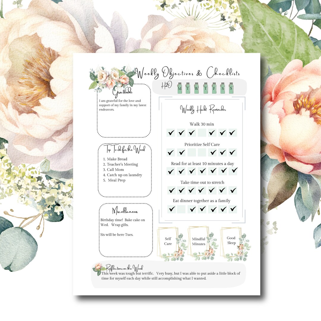 Weekly Checklist Objectives Page Printable Digital PDF Habits to Do ...