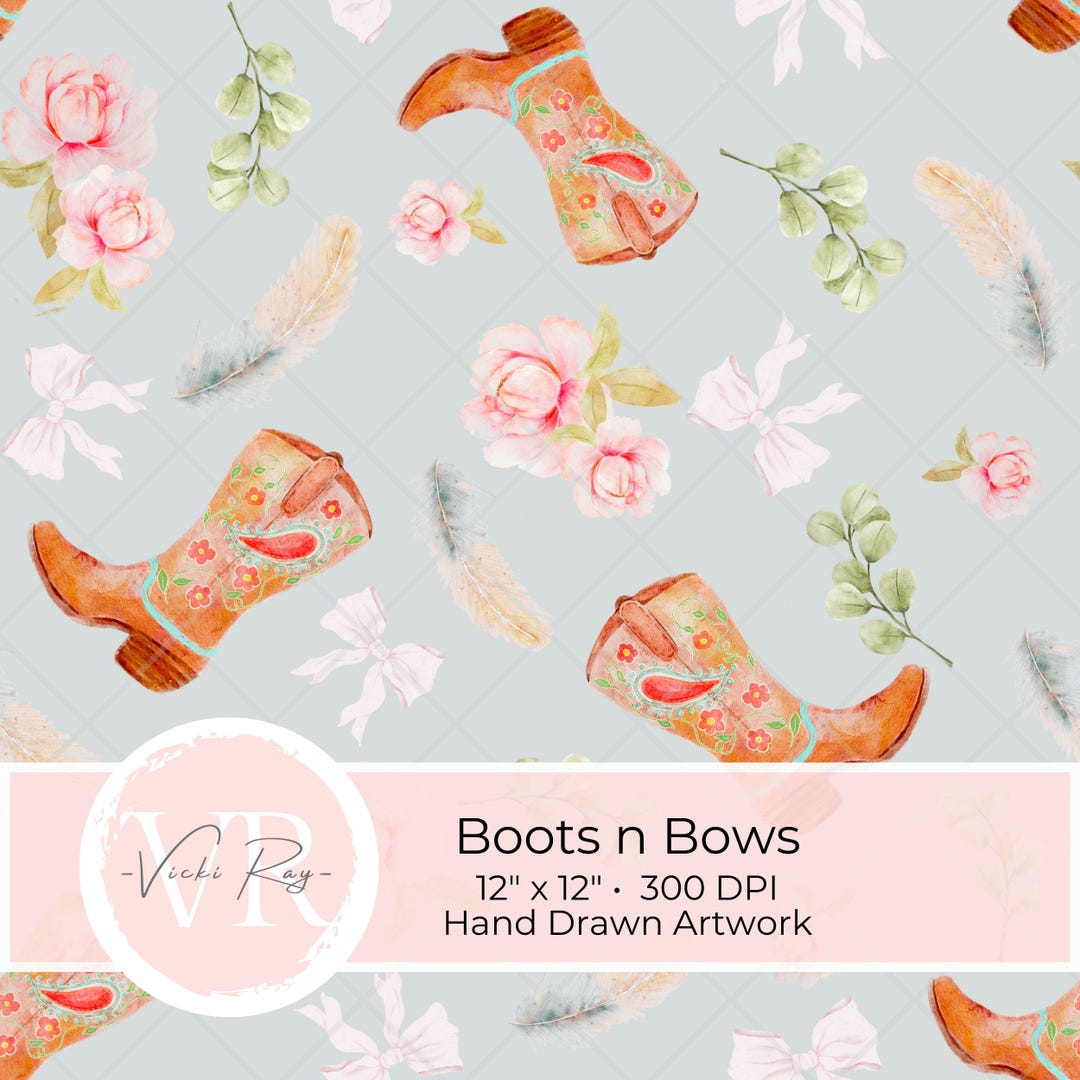 Boho Boots & Coquette Bows Seamless Repeating Pattern Watercolor Hand ...