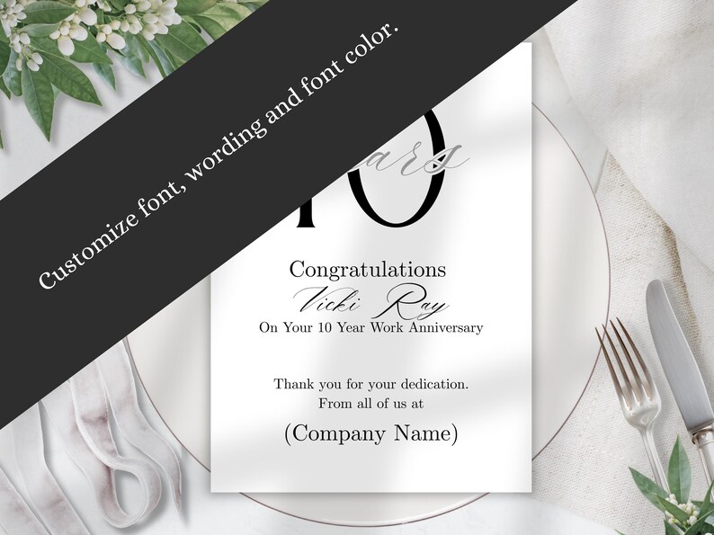 10 Year Work Anniversary Card Business Employee Appreciation Minimalist ...