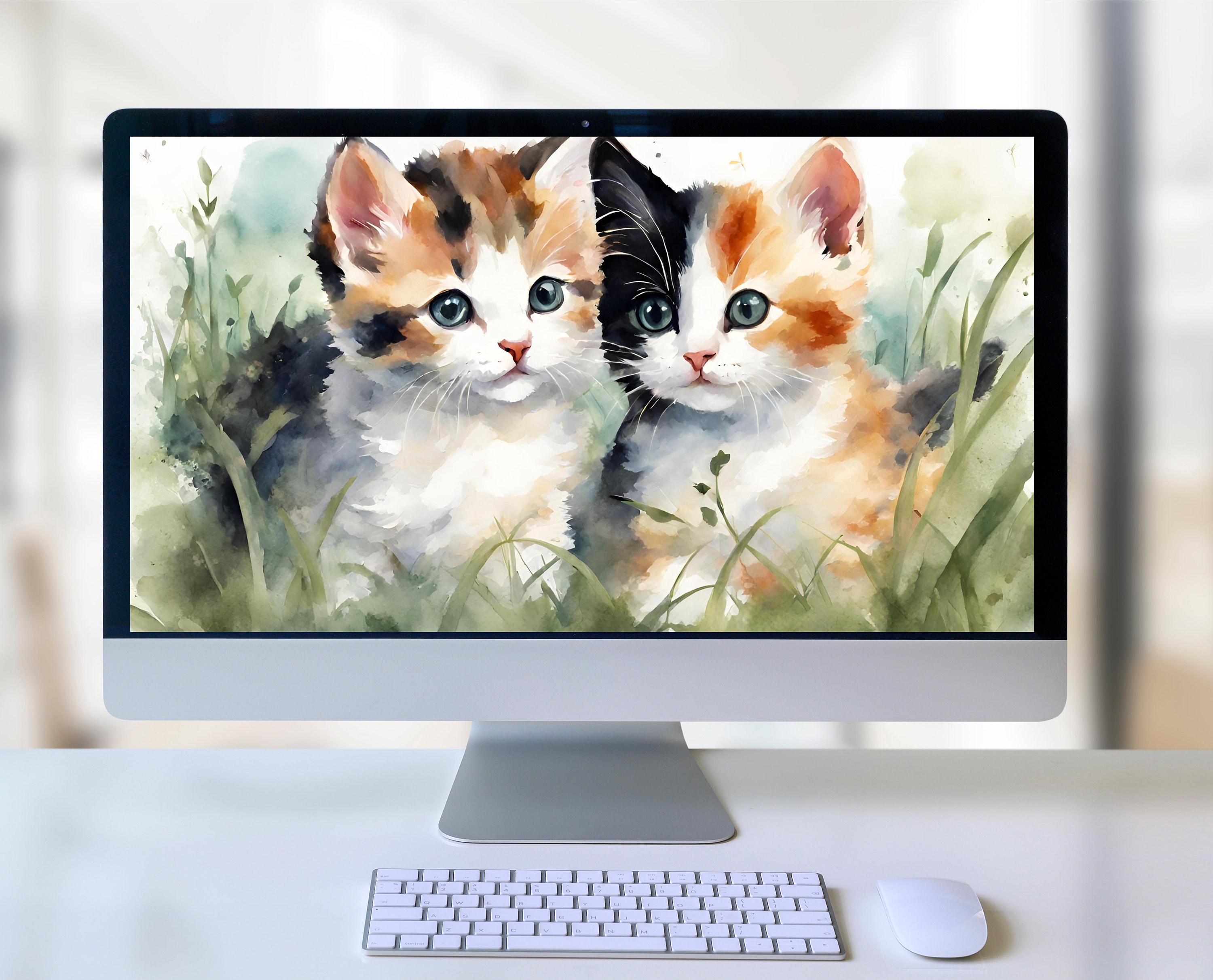 Desktop Wallpaper With Kitten Background for Computer Instant Download ...