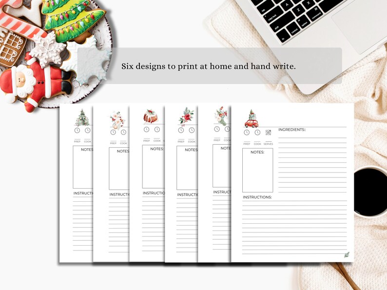 Full Page Recipe Cards Christmas Theme Editable Template Watercolor ...