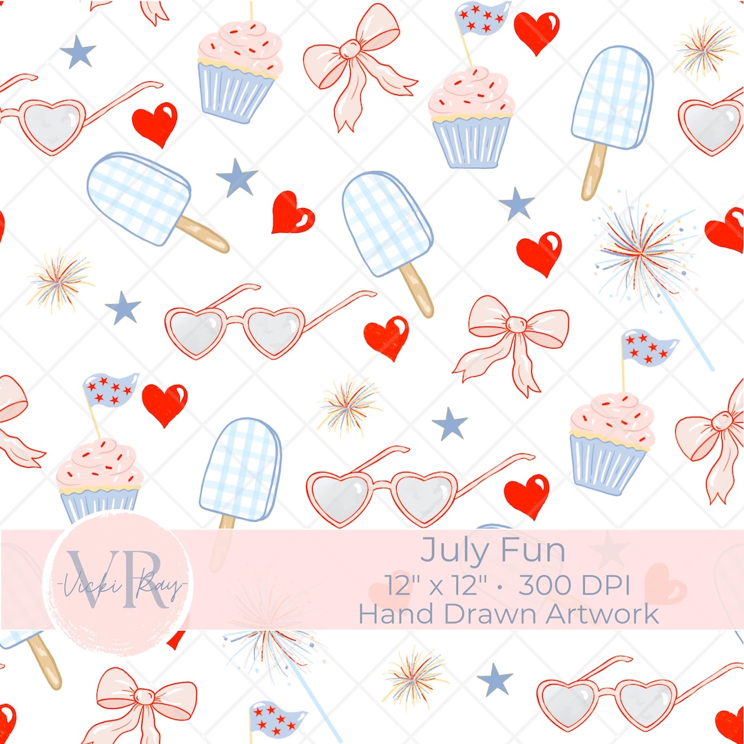 July 4th Seamless File Red White Blue and Pink Patriotic Pattern 4th of ...