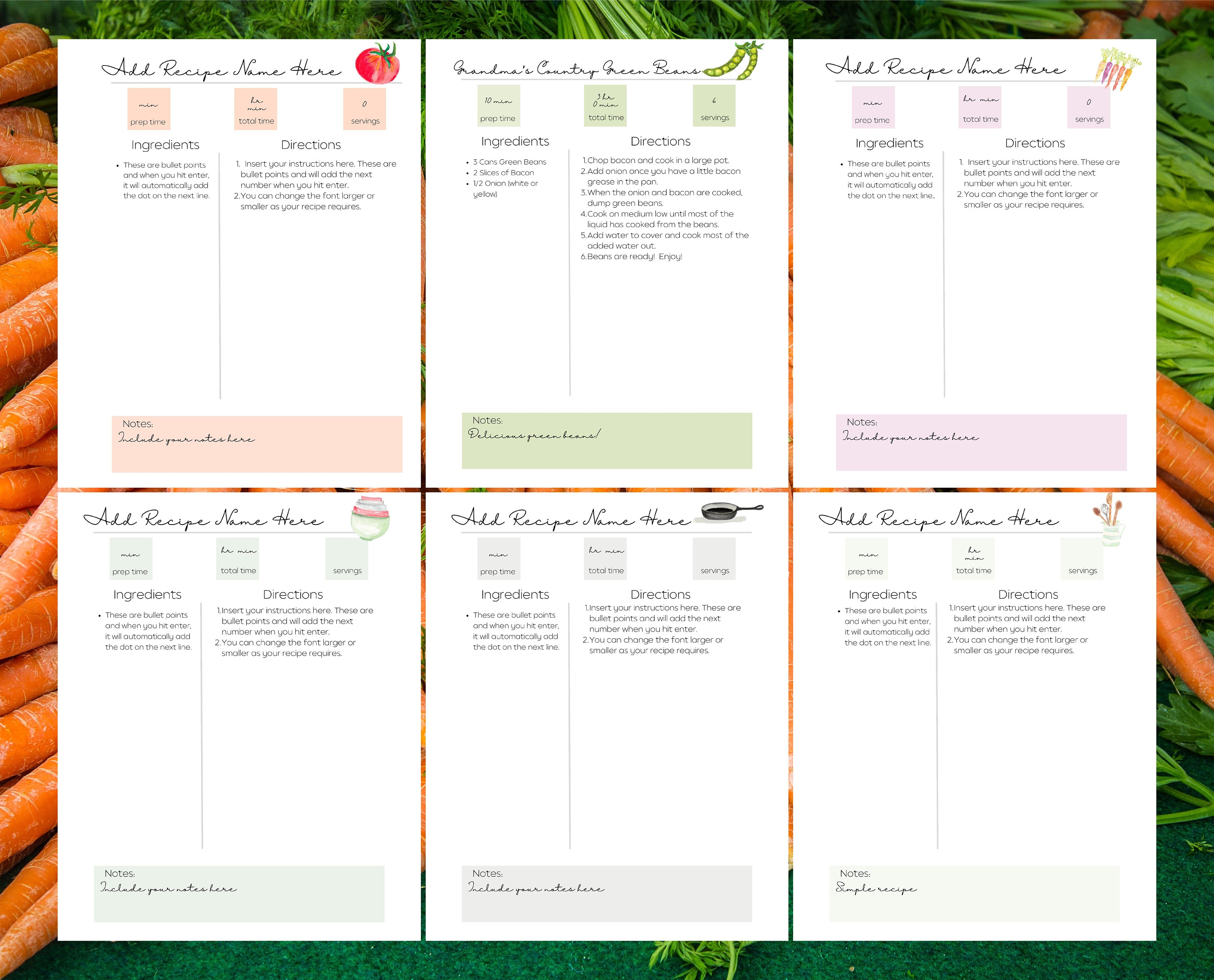 Editable PDF Recipe Card Template Bundle 19 Designs Canva Custom ...