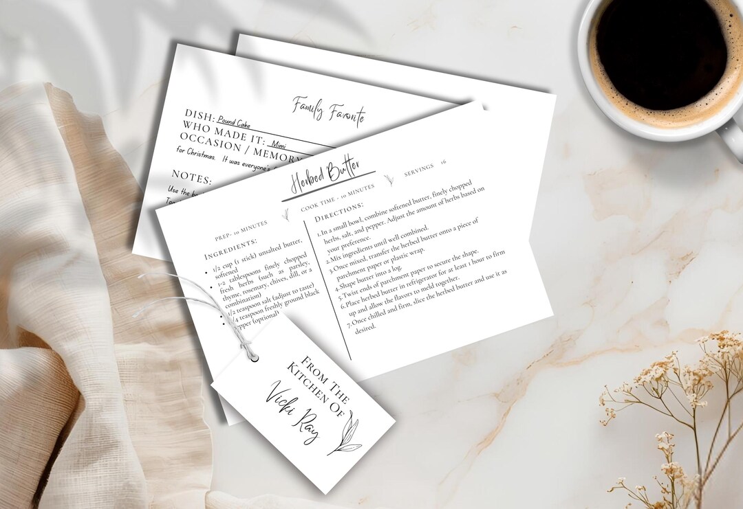Minimalist Farmhouse Recipe Card Editable Template | Digital Recipe ...