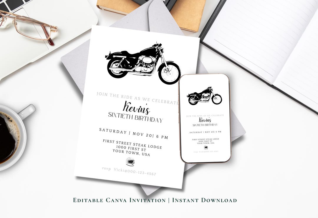 60th Birthday Invitation Motorcycle Rider Party | Digital Mobile Invite ...