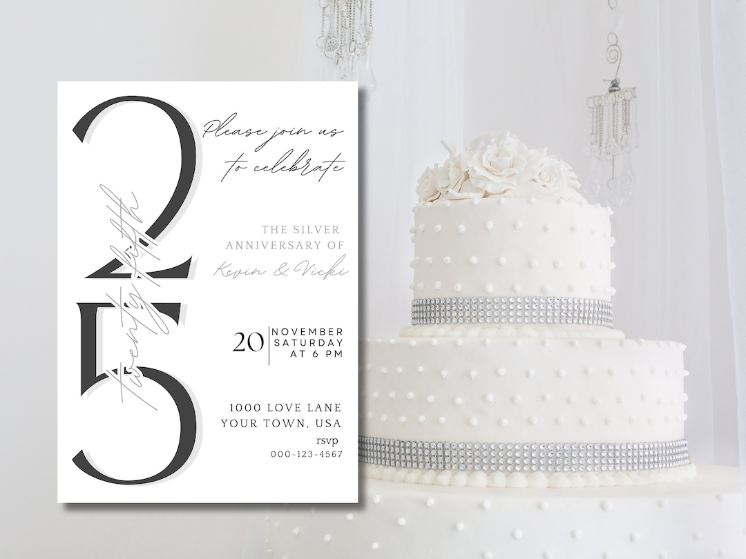 25th Anniversary Party Invitation Editable Template Canva DIY Classic ...