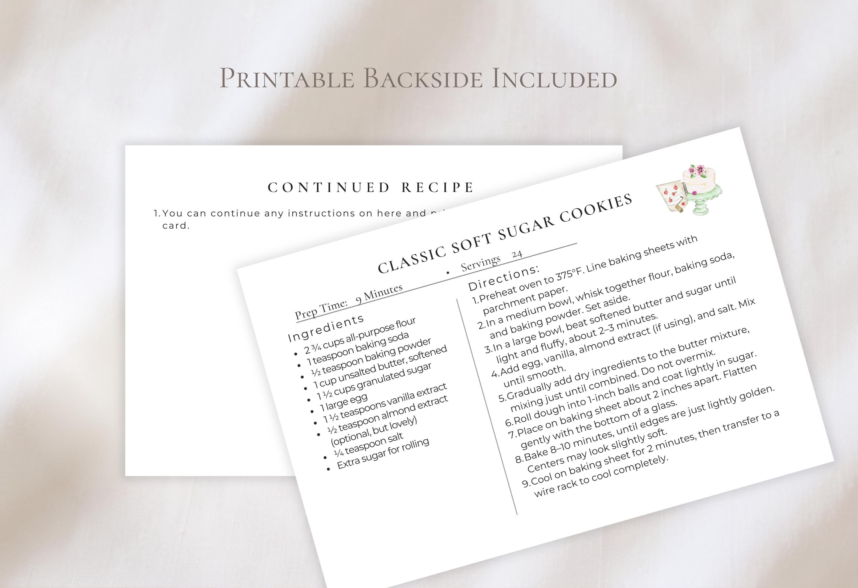 Editable Dessert Recipe Card Template 4x6 Printable Baking Recipe Cards ...
