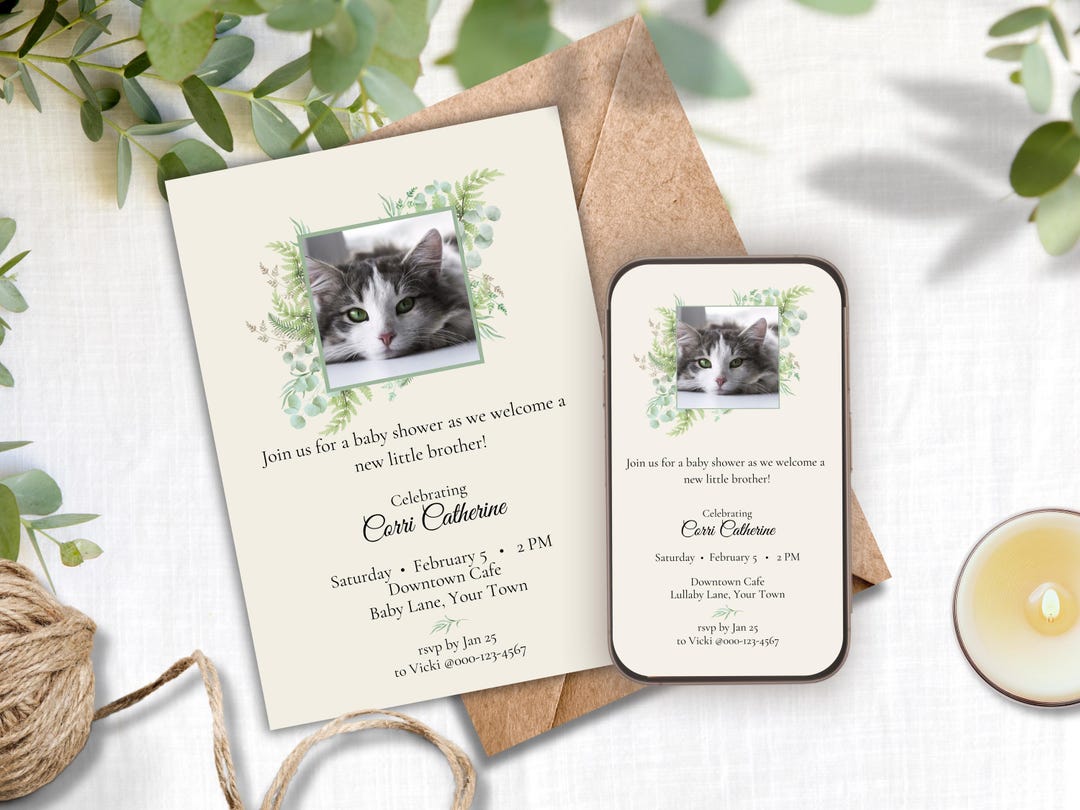 Cat Baby Shower Invitation Template | Editable Pet Photo Mobile Digital ...