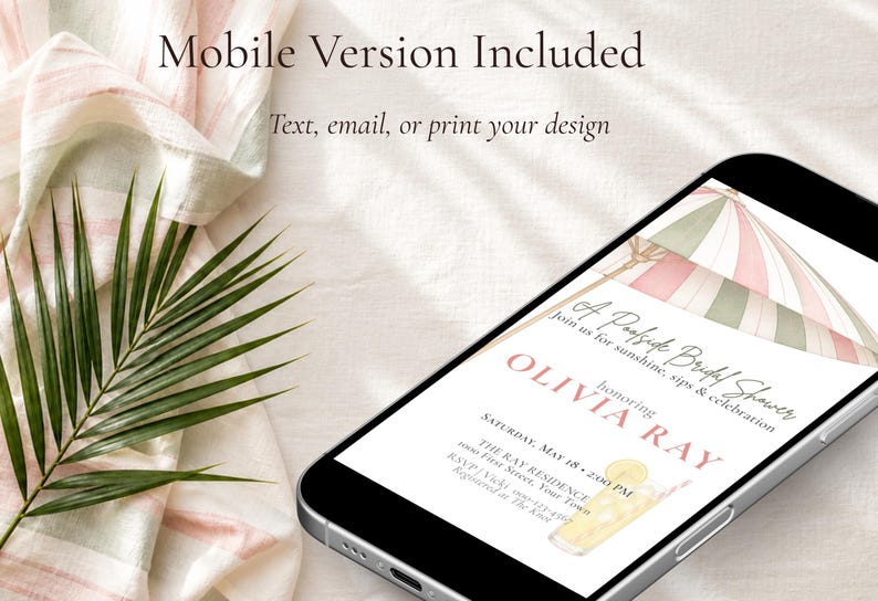 Summer Bridal Shower Invitation Template, Pink Green Mobile Digital ...