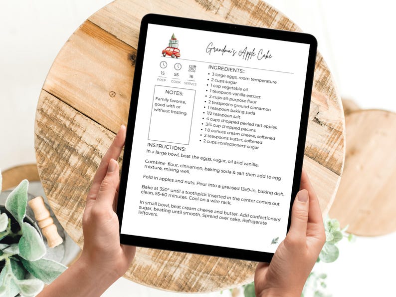 Full Page Recipe Cards Christmas Theme Editable Template Watercolor ...