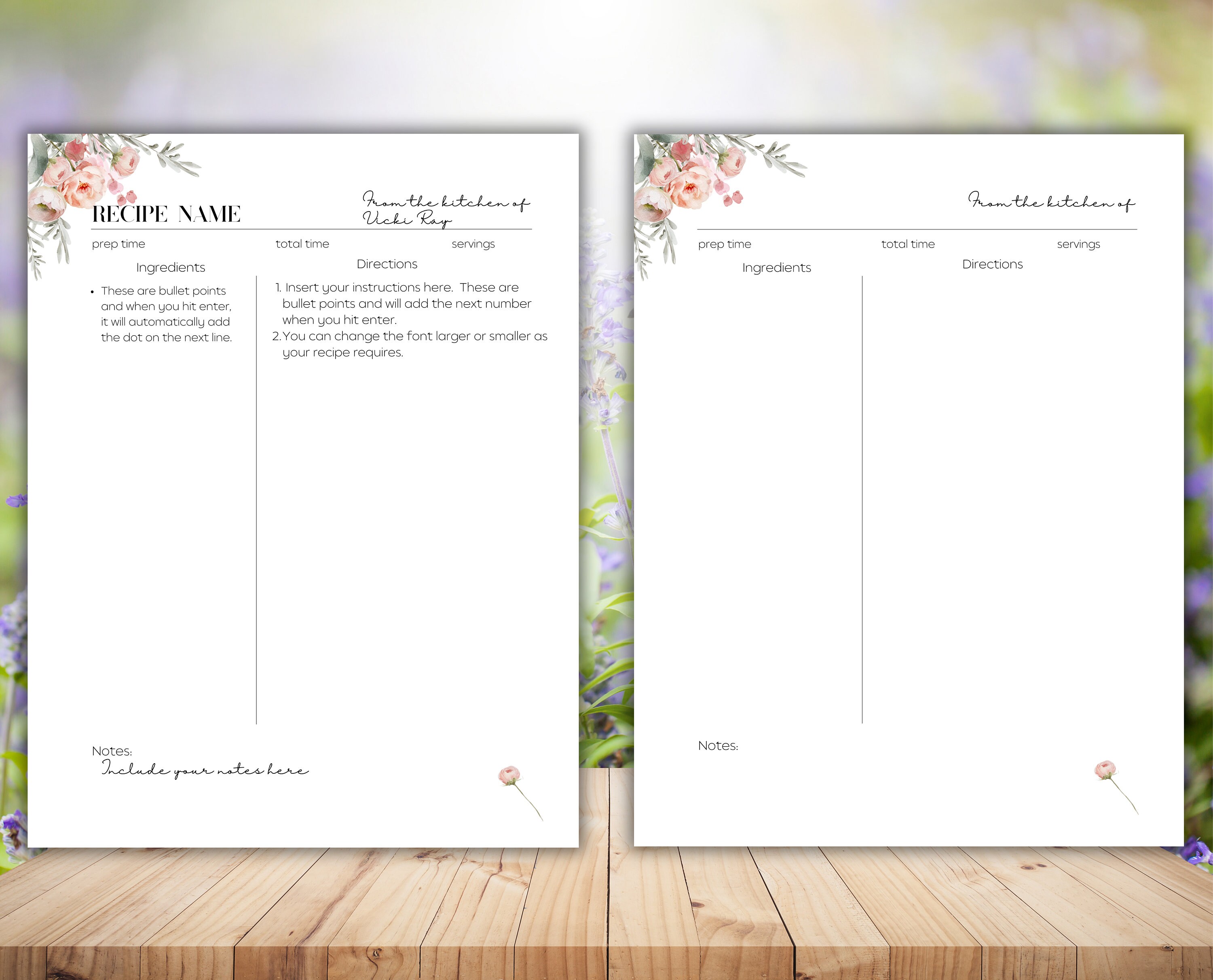 Editable Recipe Template for Binder Watercolor Floral Boho Recipe Card ...