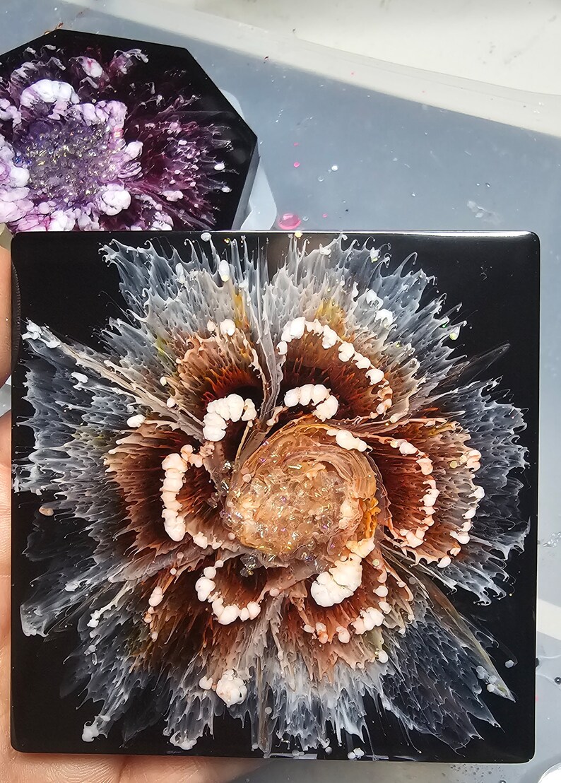 RESIN BLOOM Coasters set of 5 With Stand - Etsy