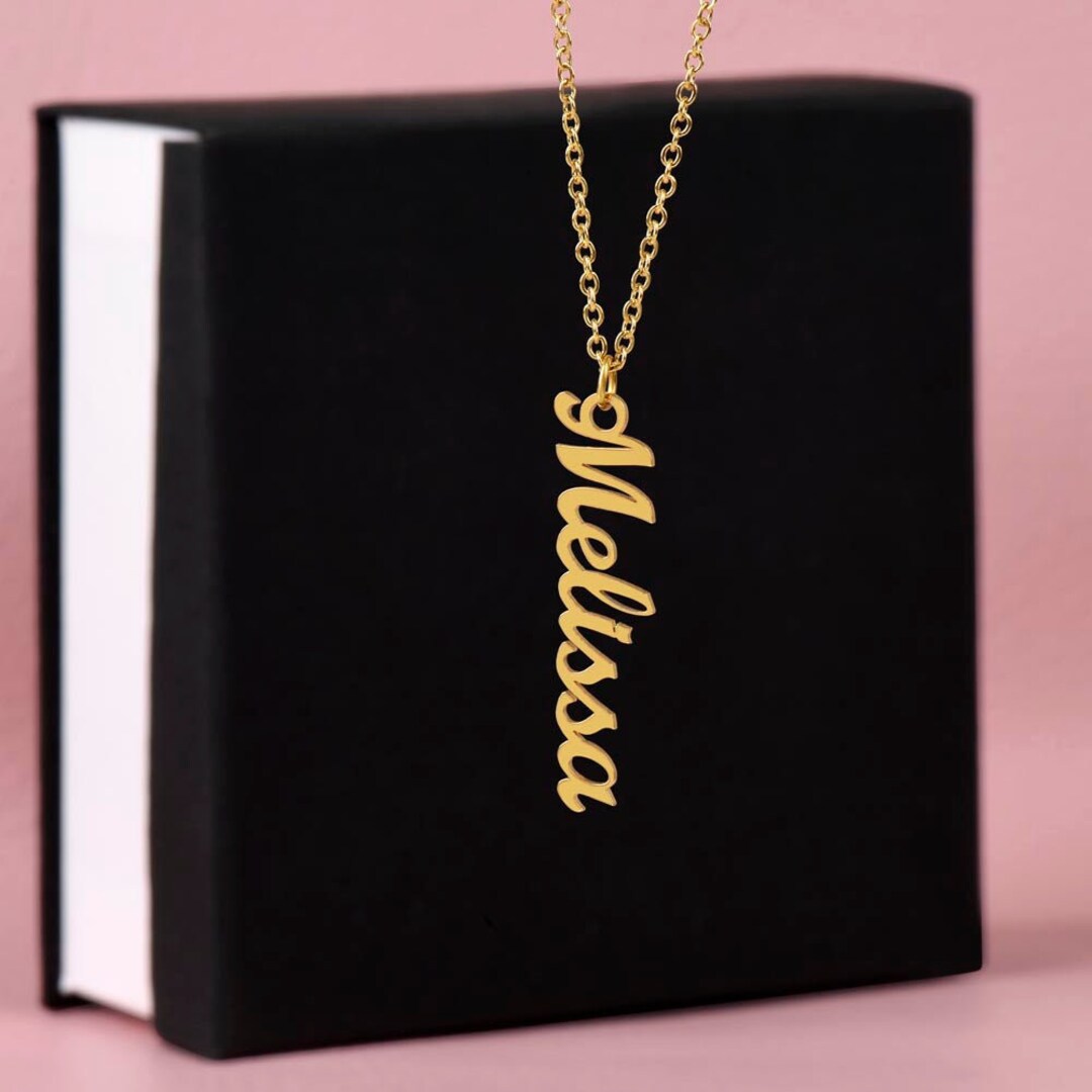 Personalized Vertical Name Necklace: Cursive Stainless Steel or Gold - Etsy
