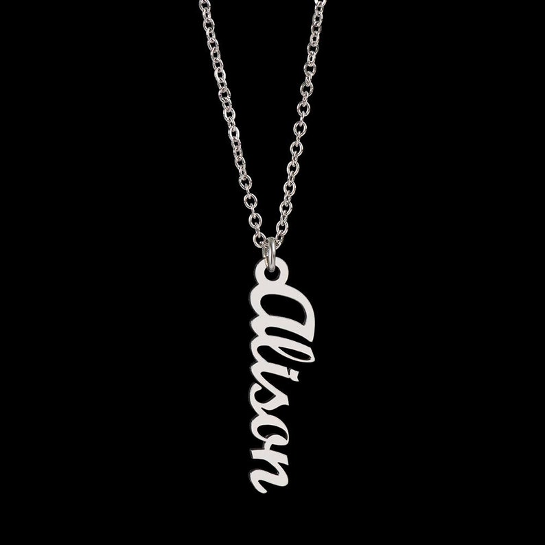 Personalized Vertical Name Necklace: Cursive Stainless Steel or Gold - Etsy