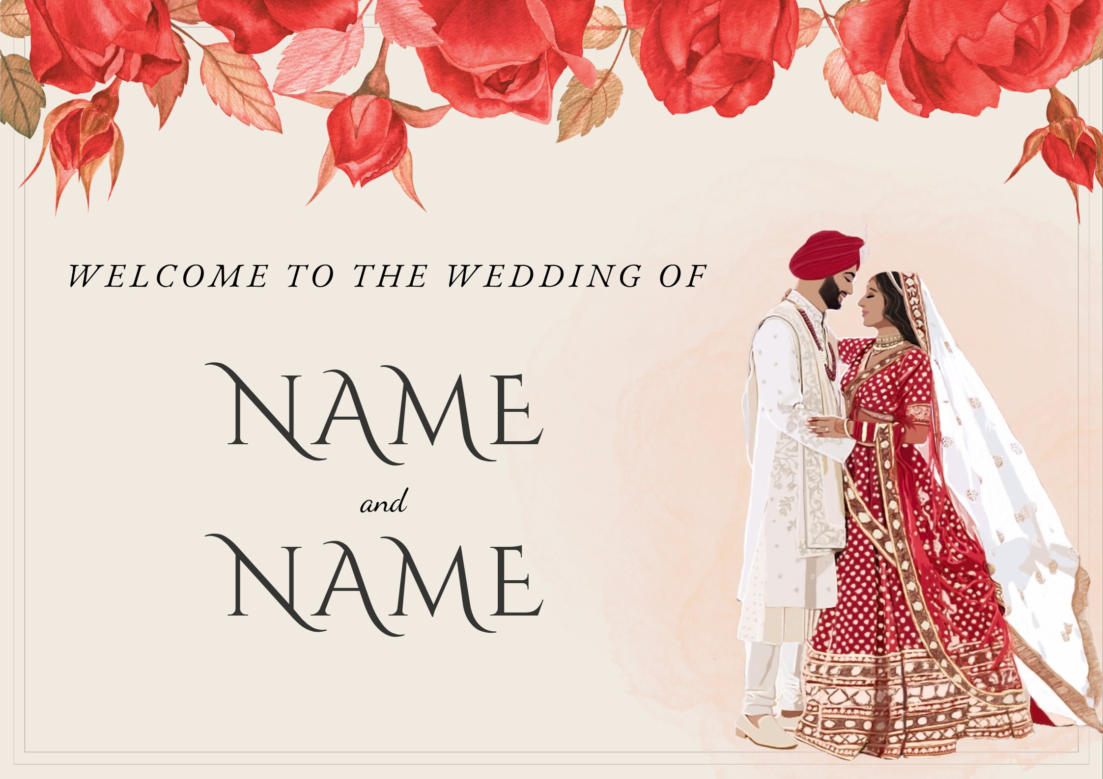 Indian Wedding Welcome Sign | Sikh Wedding Signs | Illustration ...