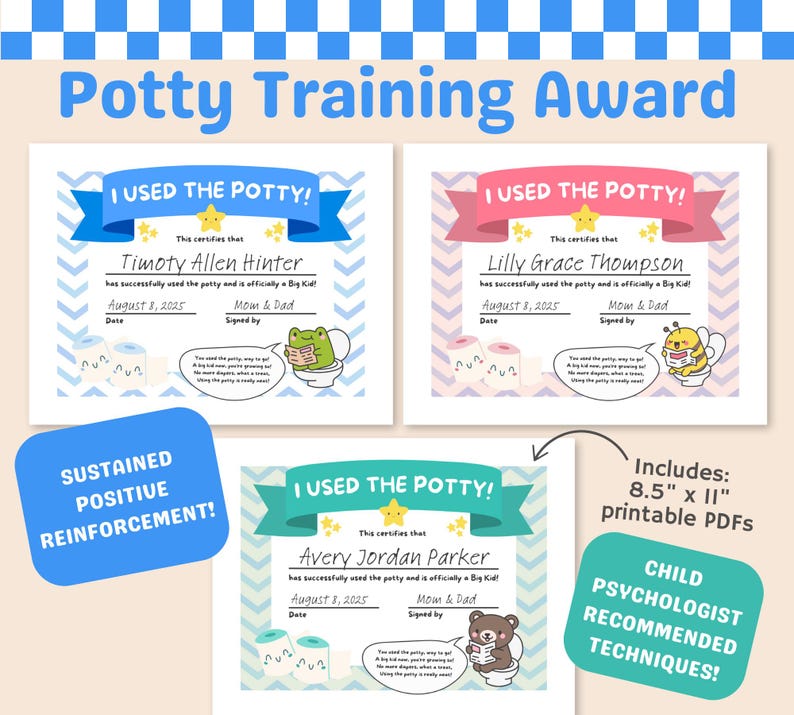 Potty Training Chart & Award Certificate | Printable Big Kid Reward ...