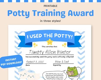 Potty Training Chart & Award Certificate | Printable Big Kid Reward ...